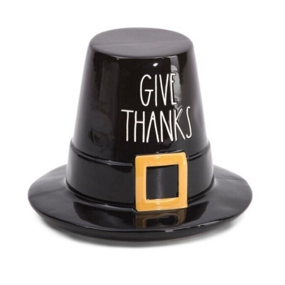 Rae Dunn | Holiday | Rae Dunn Give Thanks Pilgrim Hat Black Ceramic ...